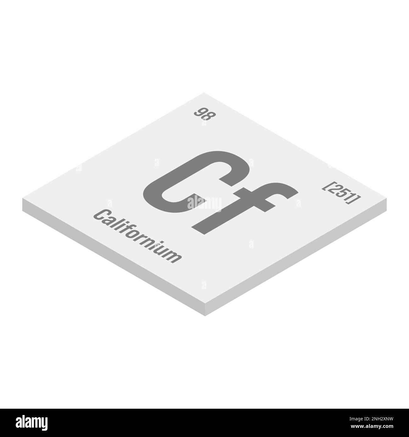 Californium, Cf, gray 3D isometric illustration of periodic table element with name, symbol ...