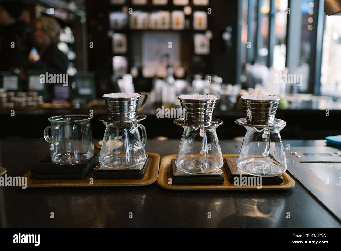 Filter coffee setup in an indoor cafe Stock Photo - Alamy
