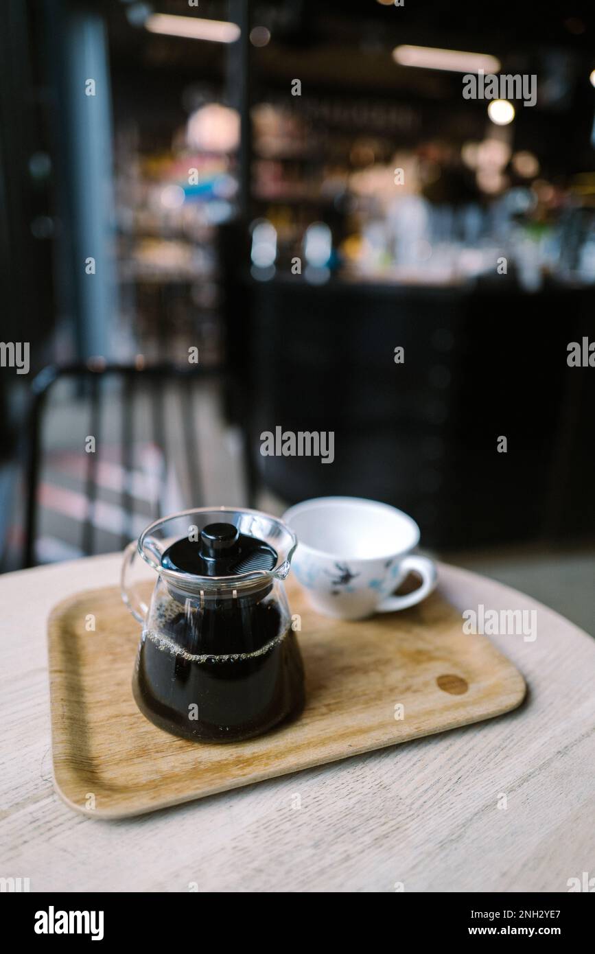 Filter coffee setup in an indoor cafe Stock Photo - Alamy