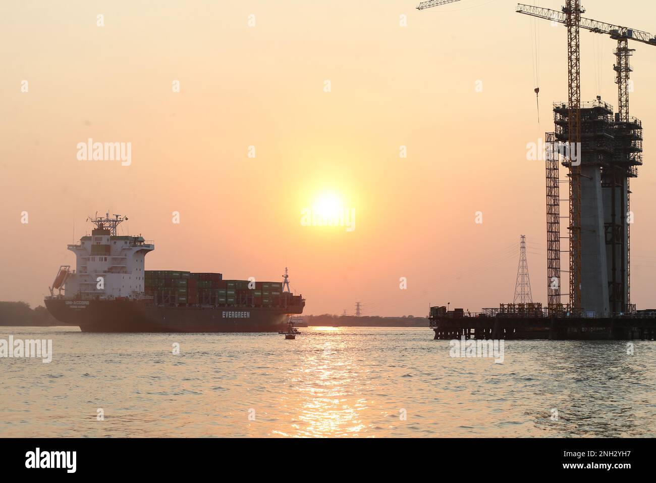 Yangon, Myanmar. 20th Feb, 2023. A cargo ship is seen on the Yangon ...