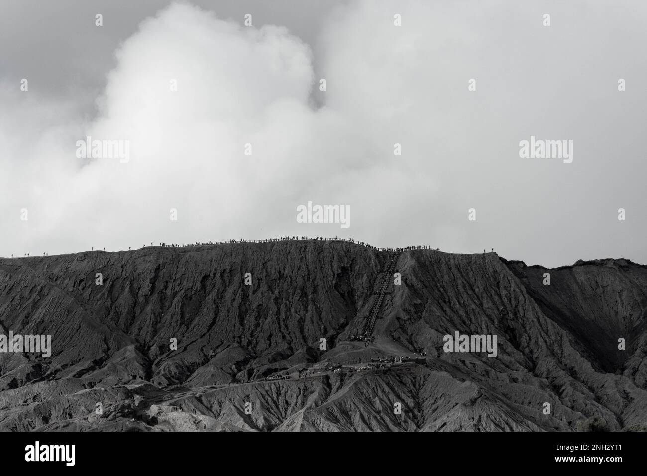 Black and white foto of Mount Bromo crater Stock Photo - Alamy