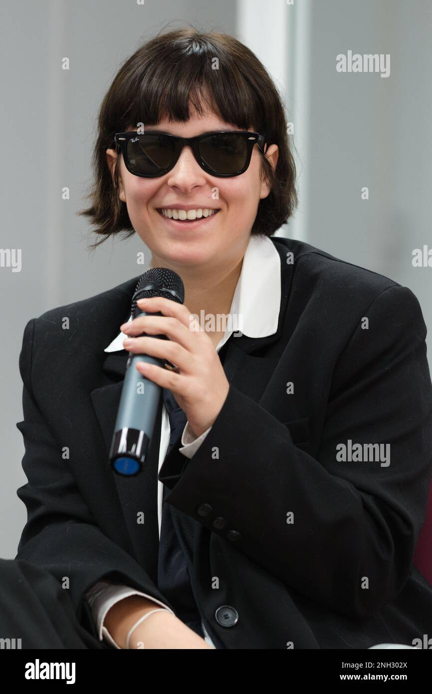 Madrid, Spain. 20th Feb, 2023. Singer Dora Postigo speaks during the ...