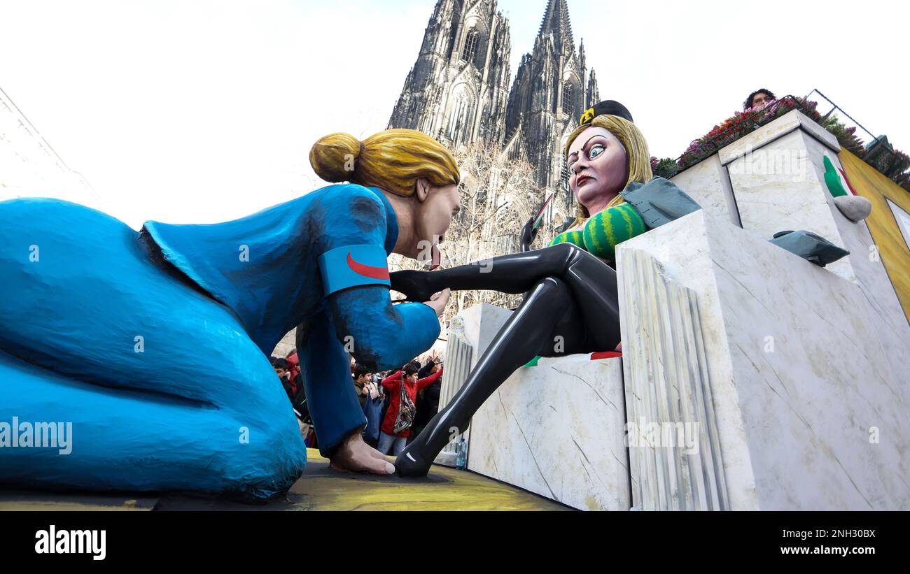 Cologne, Germany. 20th Feb, 2023. The theme float "Conditions as in ...