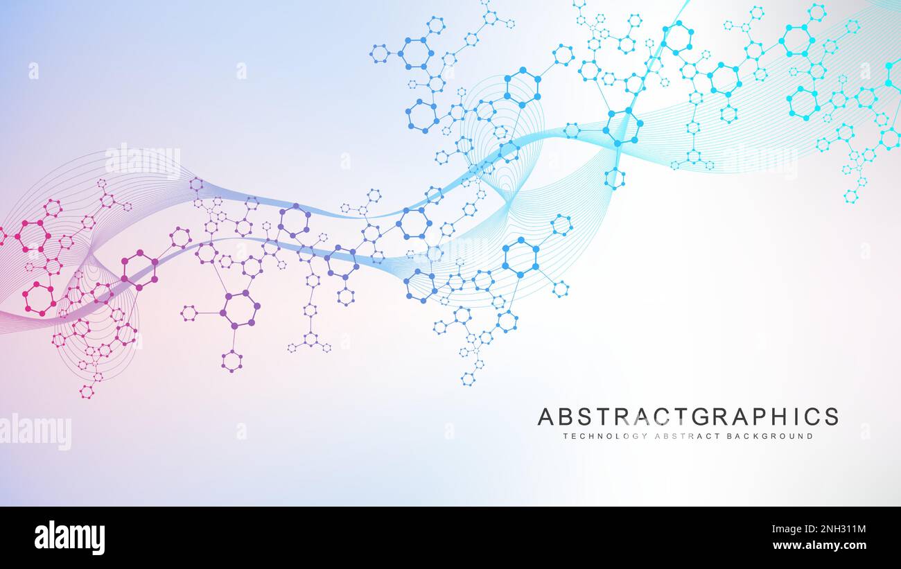 Modern science background with lines, dots and hexagons. Wave flow abstract background ...