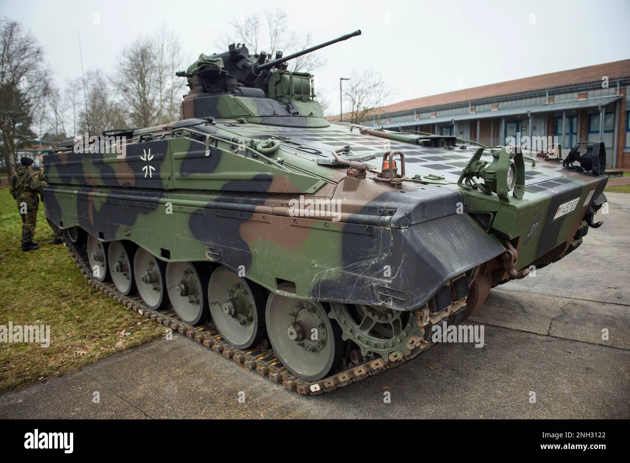 A Marder infantry fighting vehicle is parked at the German forces ...