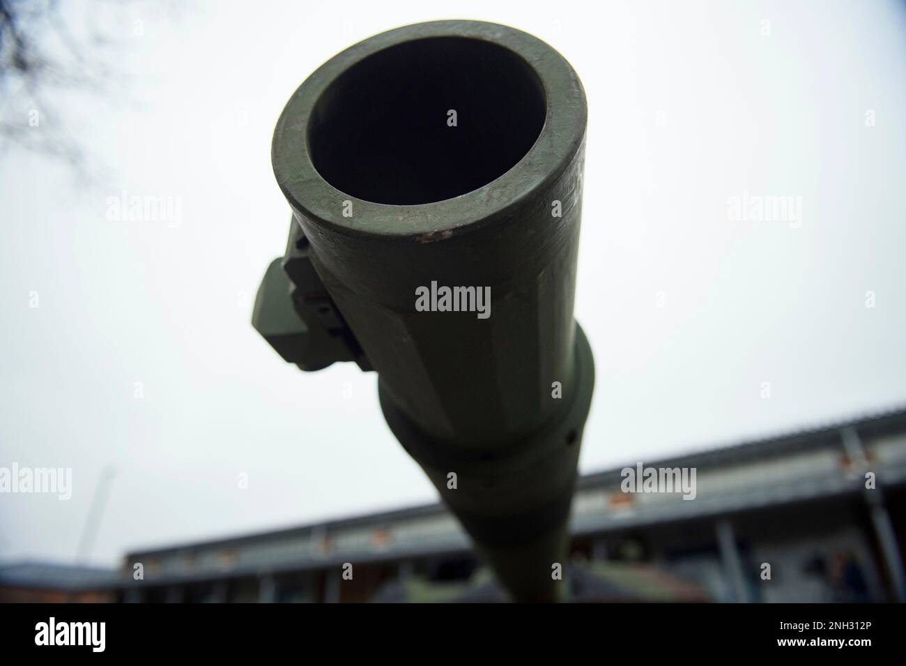 The barrel of a tank gun of the Leopard 2 main battle tank is seen ...