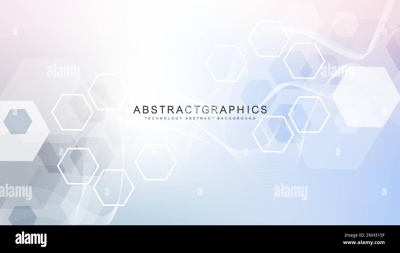 Modern scientific background with hexagons, lines and dots. Wave flow ...