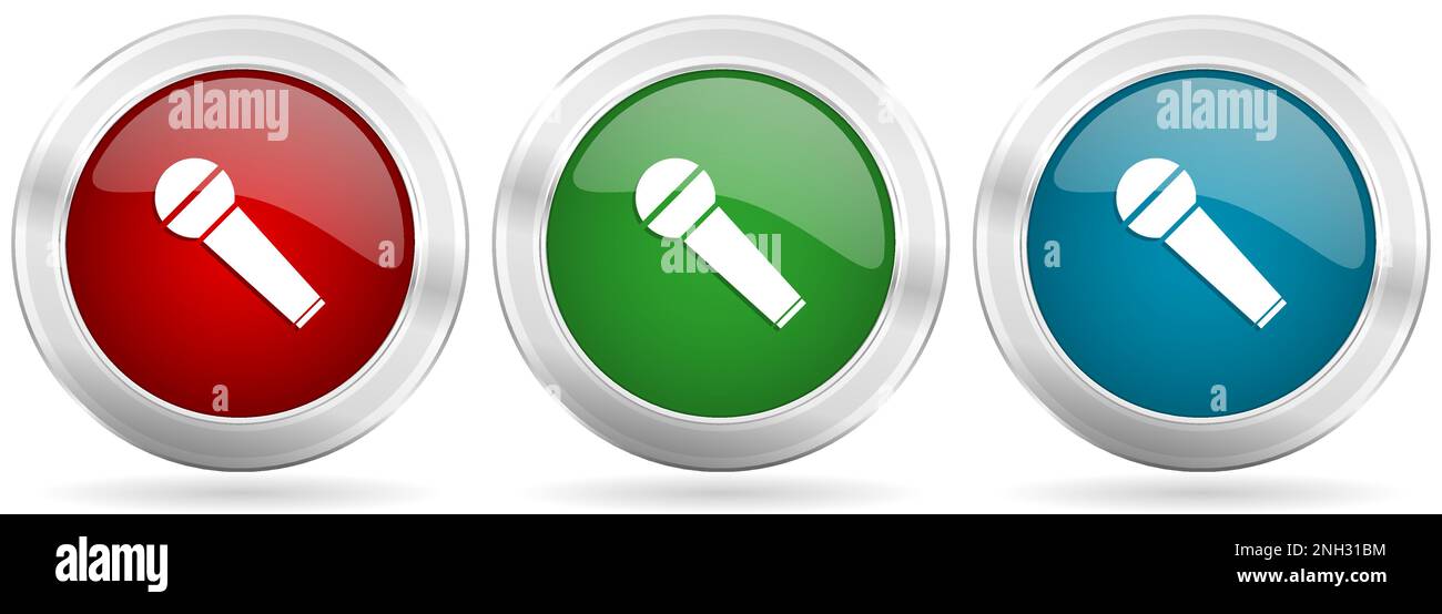 Microphone and music, karaoke vector icon set. Red, blue and green ...