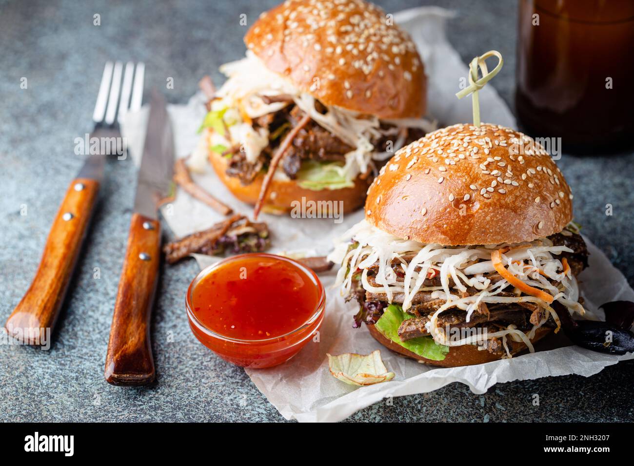 Pulled beef burger Stock Photo - Alamy
