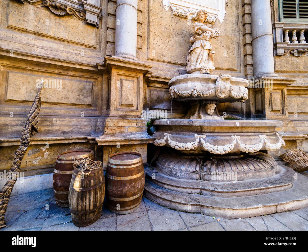 One of the four fountains in the octagonal public plaza Quattro Canti ...