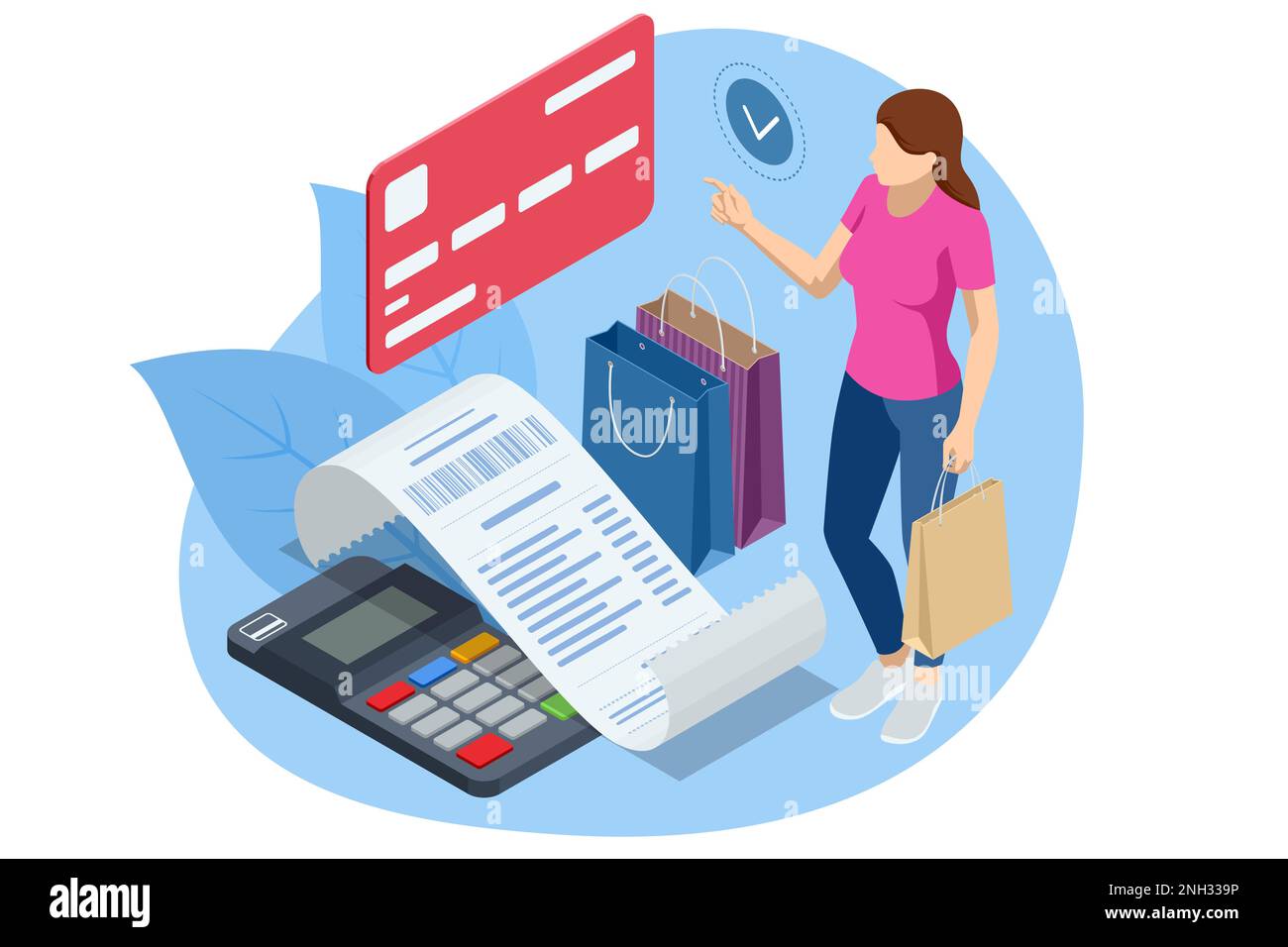 Payment Machine or POS Terminal with receipt records, design template of bill ATM, paper ...