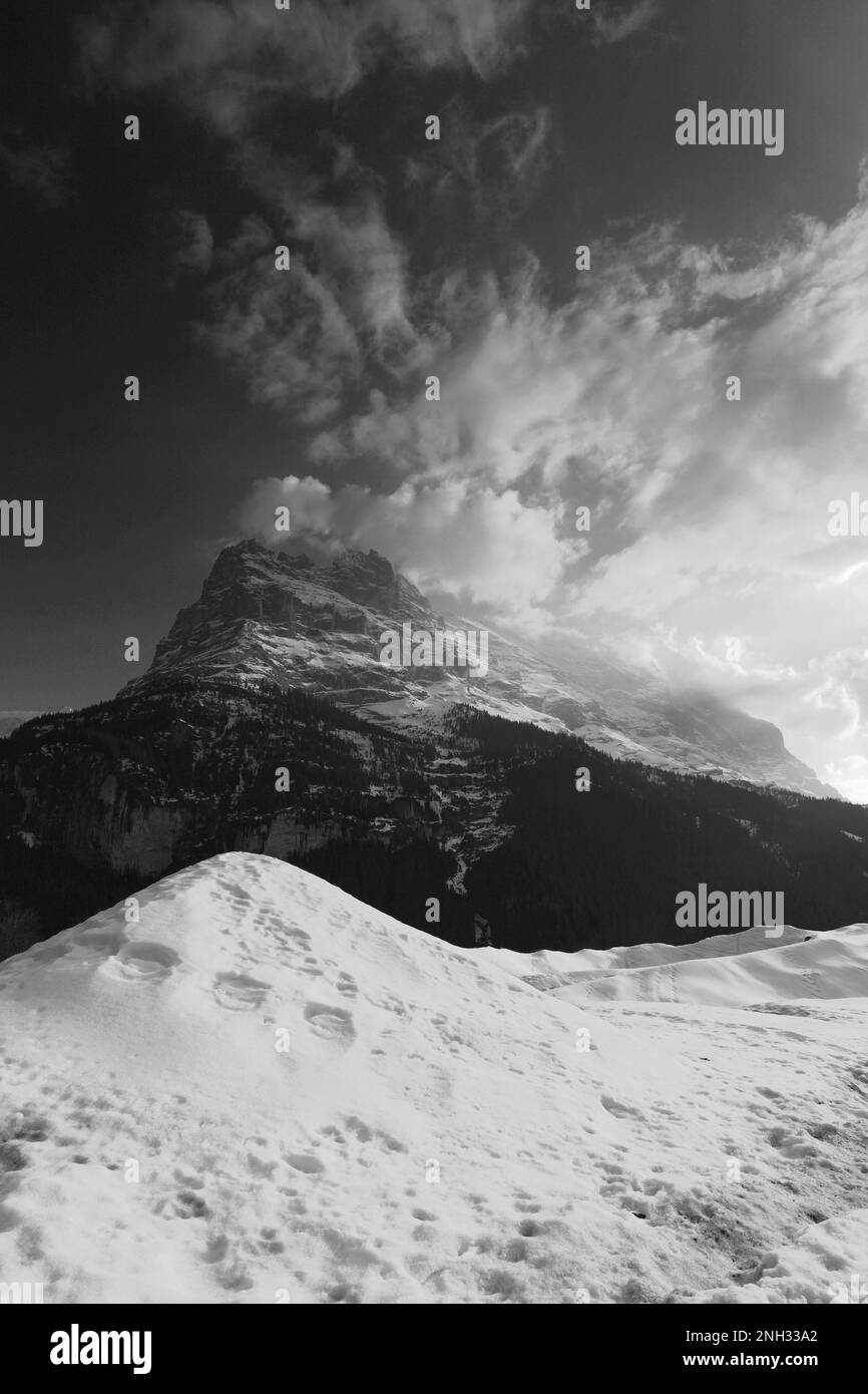 Winter snow view over the North face of the Eiger mountain, Grindelwald ...