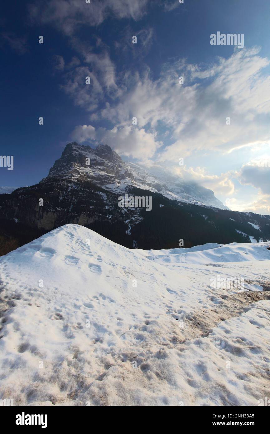 Winter snow view over the North face of the Eiger mountain, Grindelwald ...