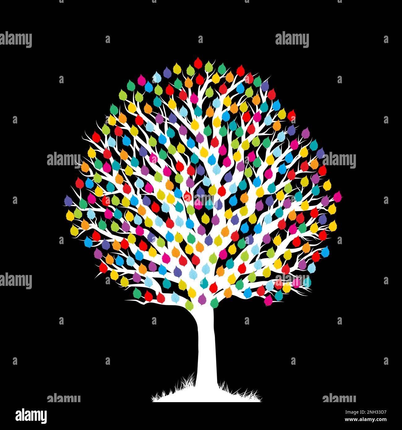 Tree with colored leaves isolated on black background Stock Vector ...