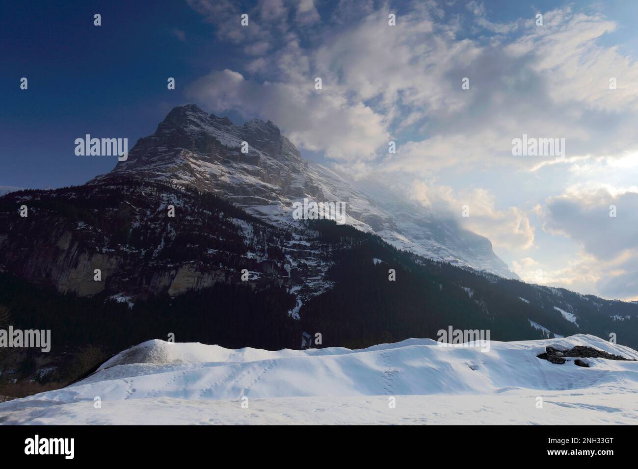 Winter snow view over the North face of the Eiger mountain, Grindelwald ...