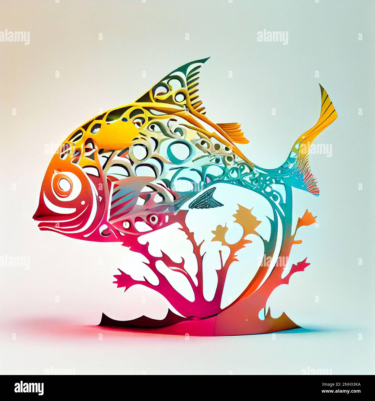 Papercut art of a fish with white background Stock Photo - Alamy