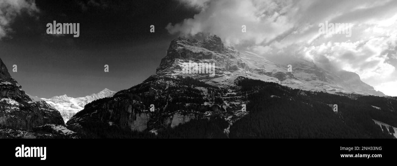 Winter snow view over the North face of the Eiger mountain, Grindelwald ...