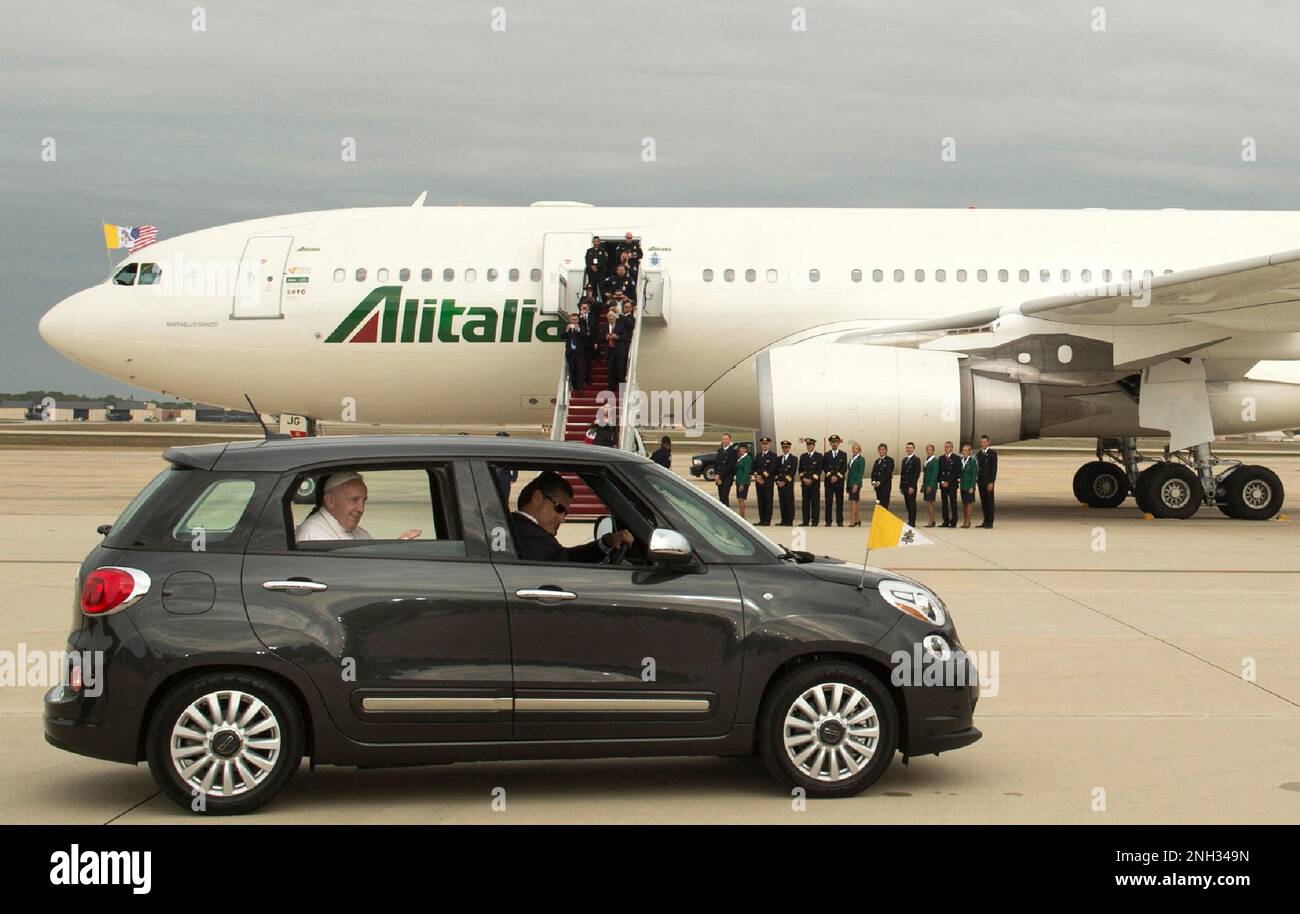 Pope Francis aboard a small car FIAT at Andrews Air Force Base in ...