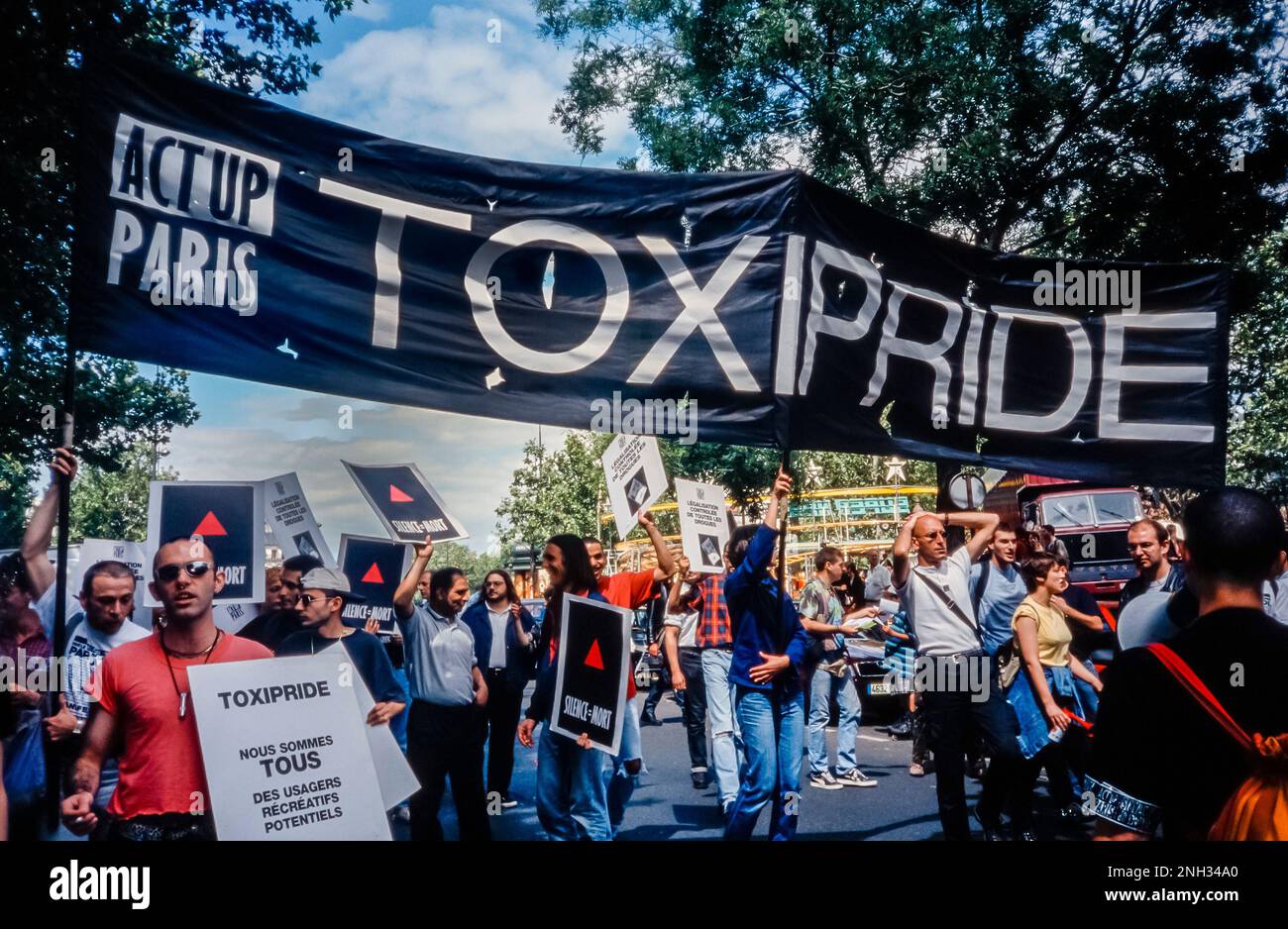 Paris, France, Crowd AIDS Activists, Act Up Paris, Demonstrating for ...