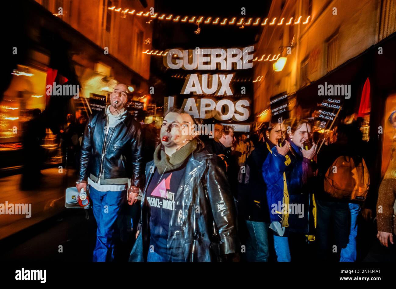 Paris, France, Crowd of People, Act Up Paris NGO Marching World AIDS ...