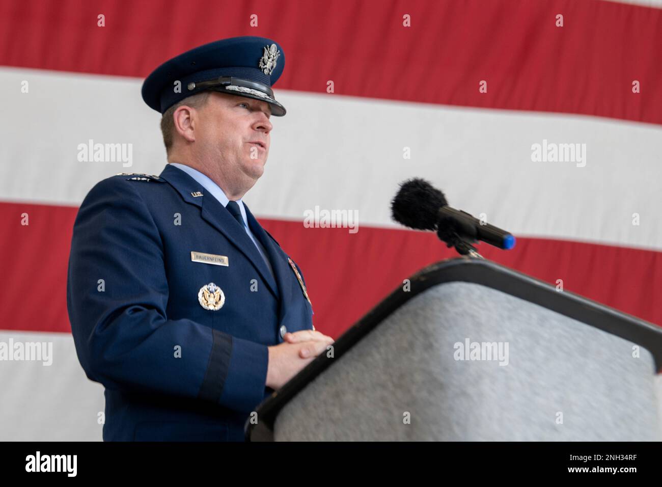 U.S. Air Force Lt. Gen. Tony Bauernfeind addresses an audience during ...