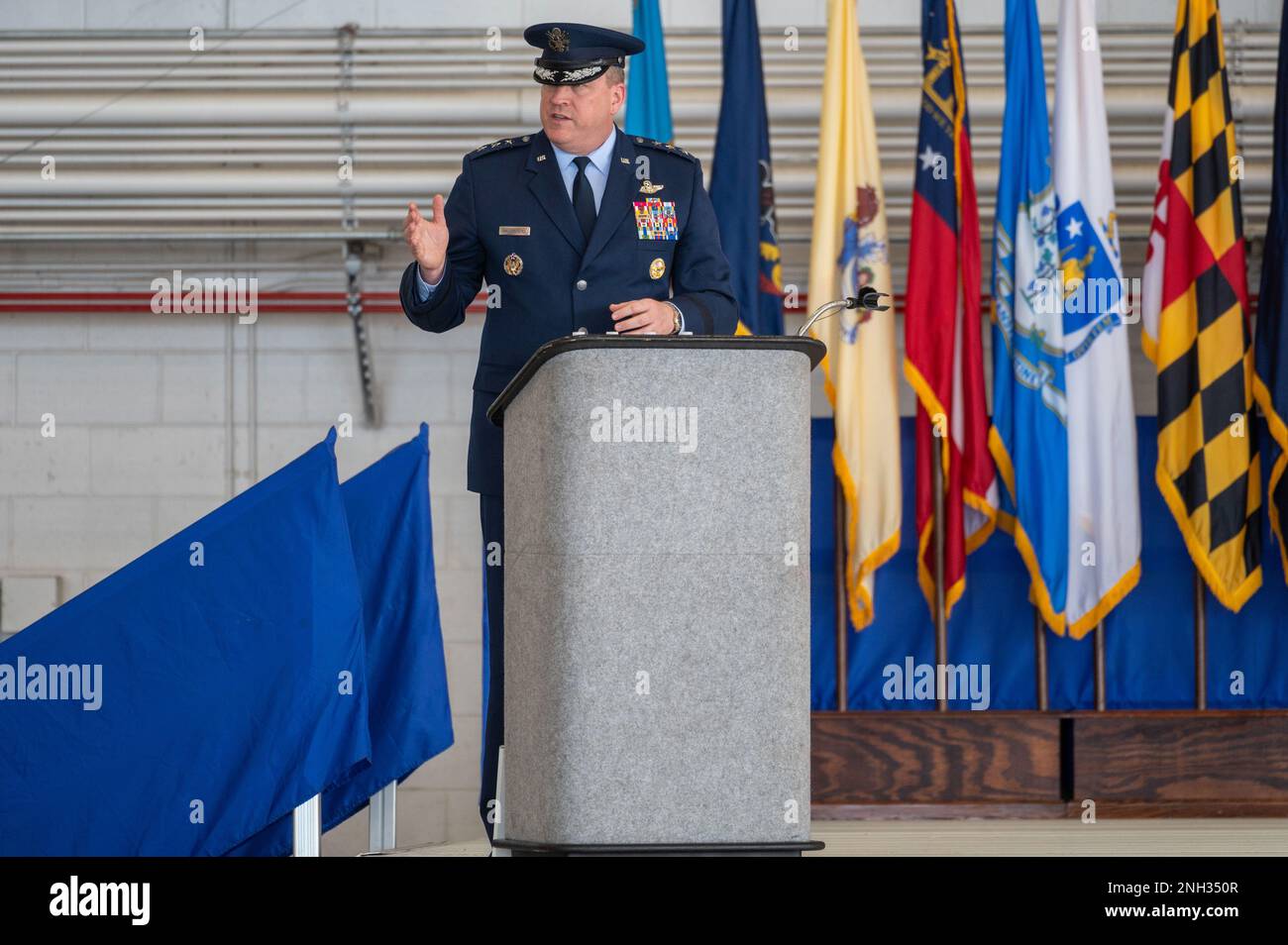 U.S. Air Force Lt. Gen. Tony Bauernfeind addresses an audience during ...