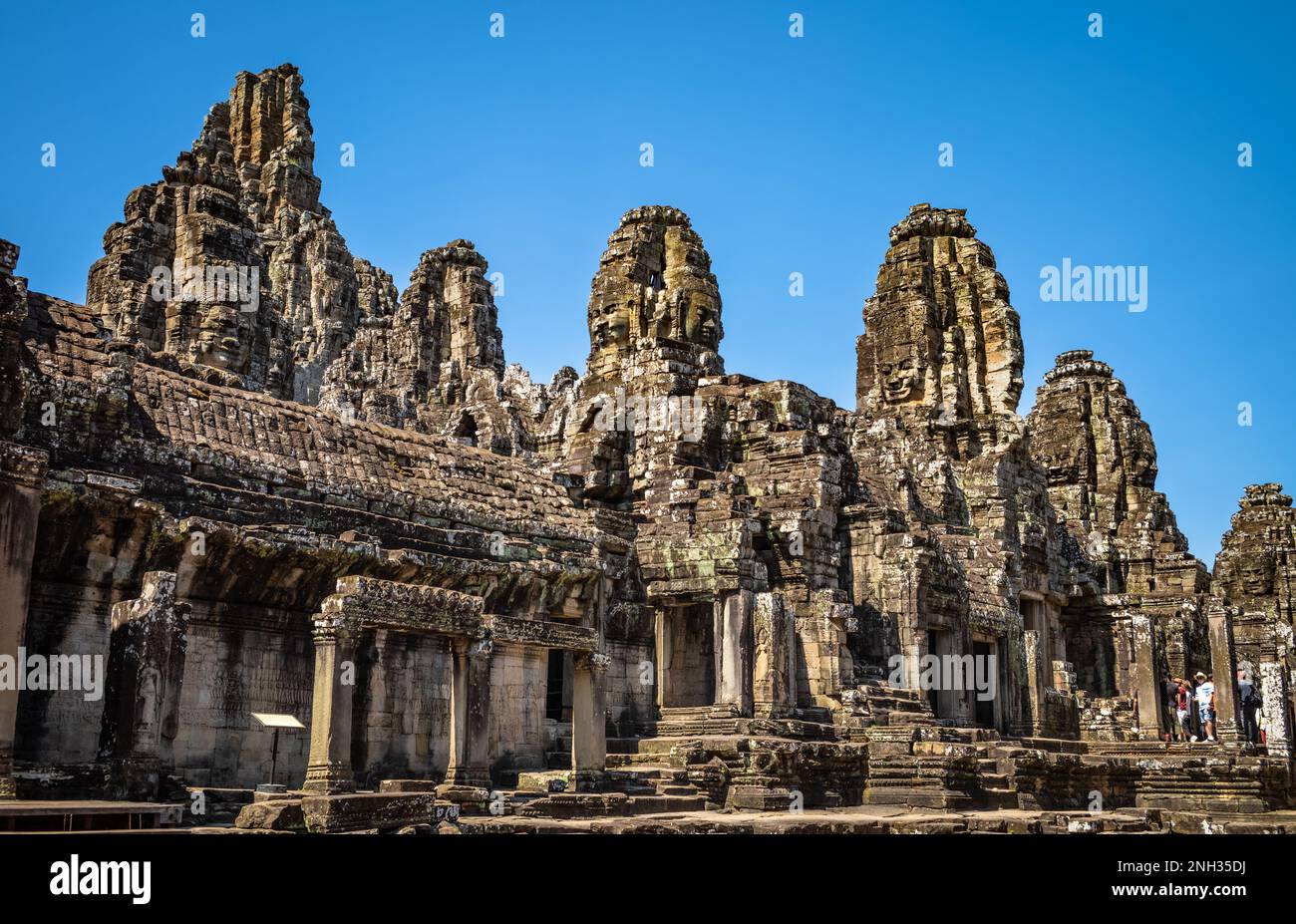 The ancient Bayon Temple within Angkor Thom at Angkor in Cambodia with ...