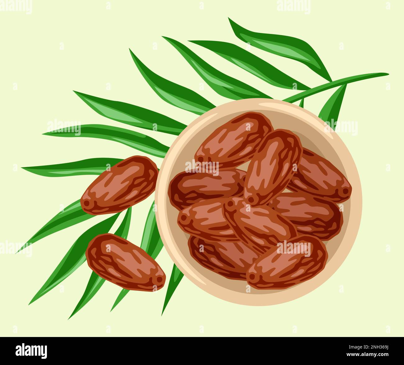 Illustration of dates fruits and palm leaves. Tropical vegetarian food ...
