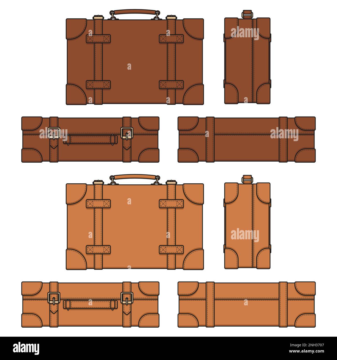 Set of color illustrations with leather retro suitcase, case. Isolated ...