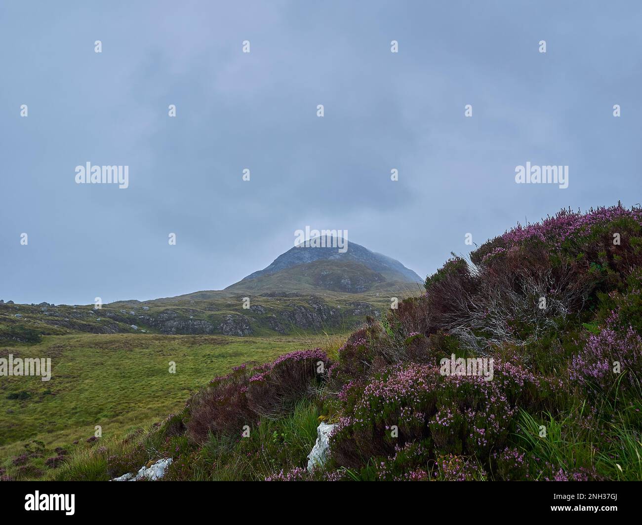 Diamond hill in the landscape of the lush and green Connemara National ...