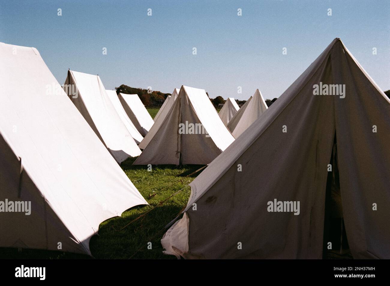 A sea of white tents against a blue sky in a British camp during the ...
