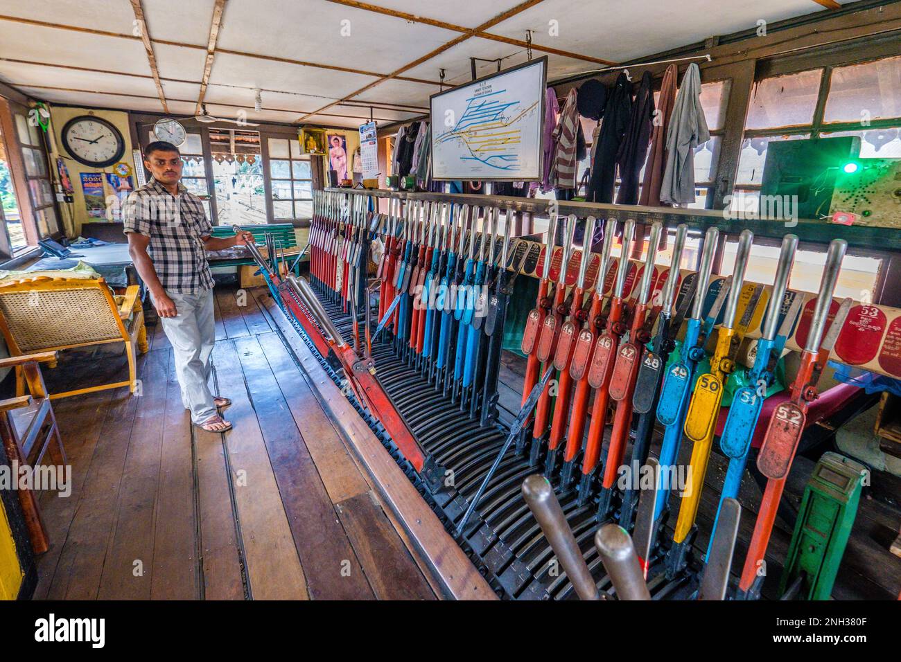 Sri Lanka, The Kandy to Ella railway . Inside the signal box at Kandy ...