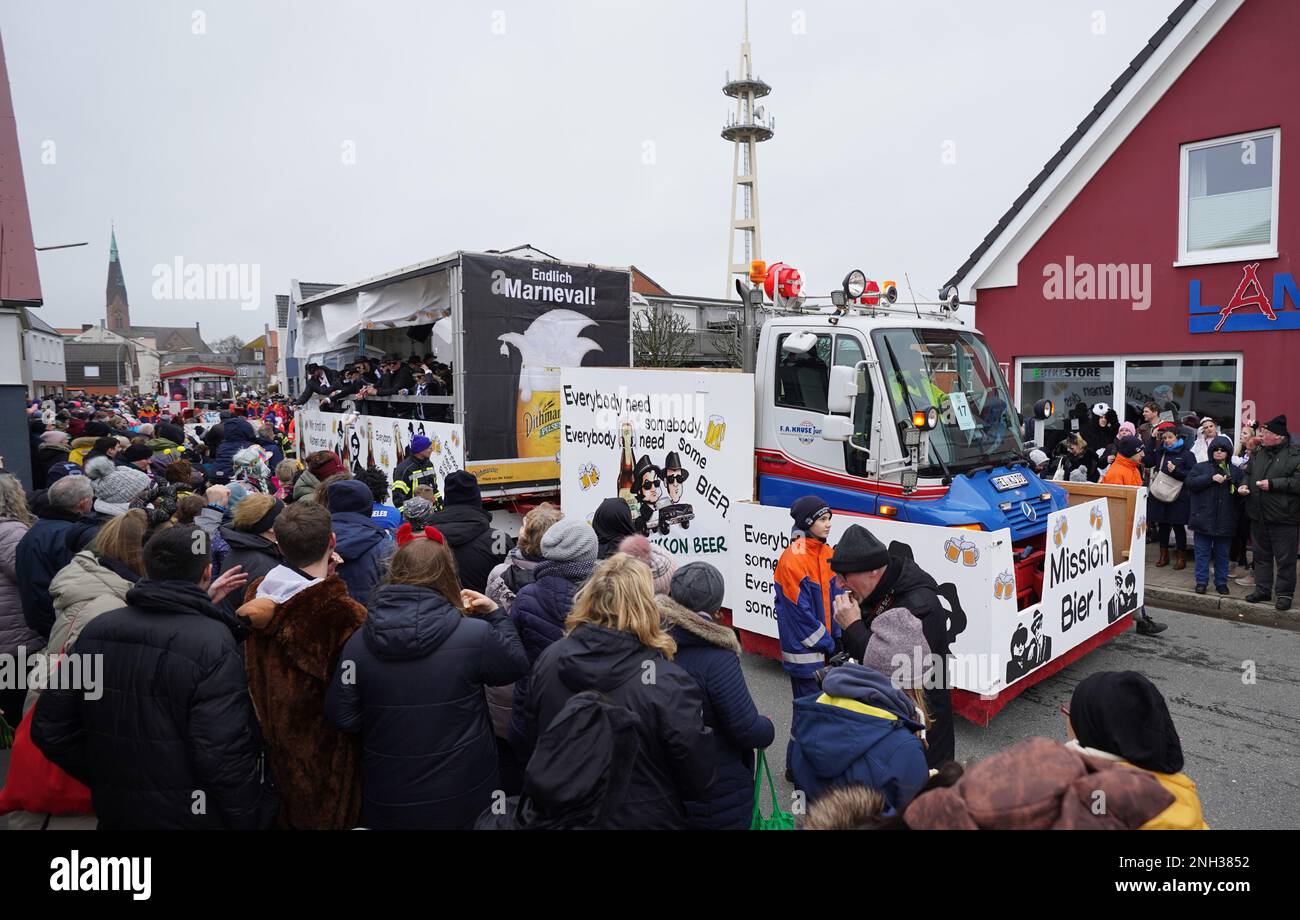 Marne, Germany. 20th Feb, 2023. A float of the Rose Monday parade of ...