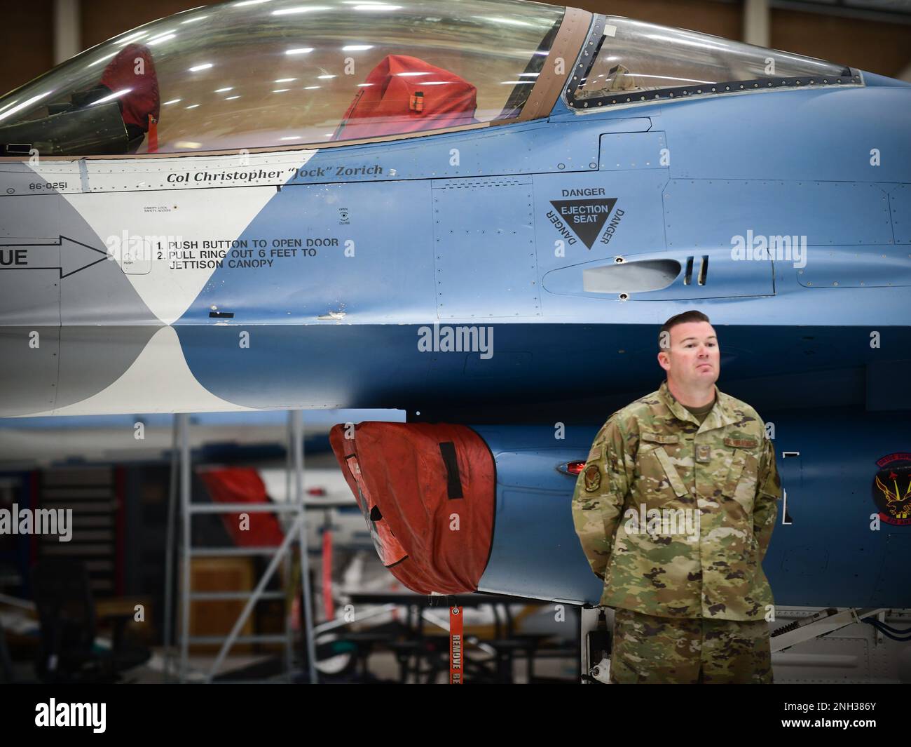 The dedicated crew chief for a 926th Operations Group-assigned F-16 takes his post after ...