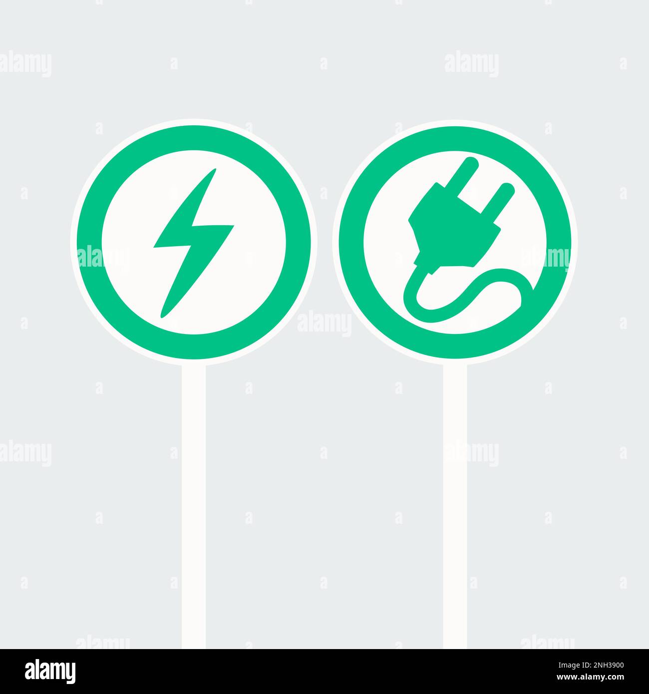 Road sign of an electric vehicle charging station in a green circle ...