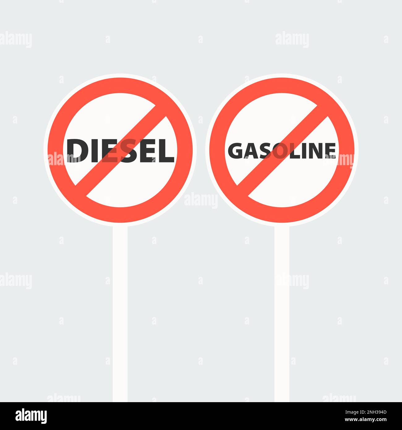 Road sign prohibiting gasoline and diesel vehicles. Red crossed out ...
