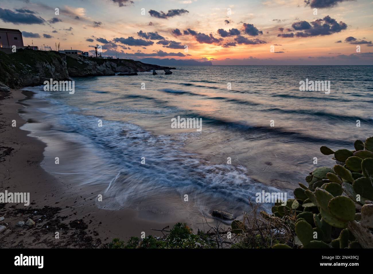 Terrasini beach at dusk, Sicily Stock Photo - Alamy