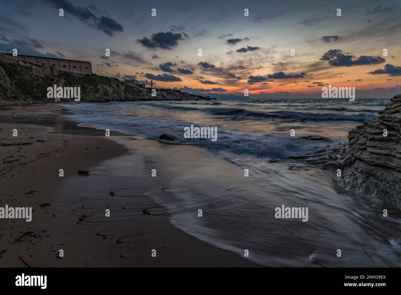 Terrasini beach at dusk, Sicily Stock Photo - Alamy