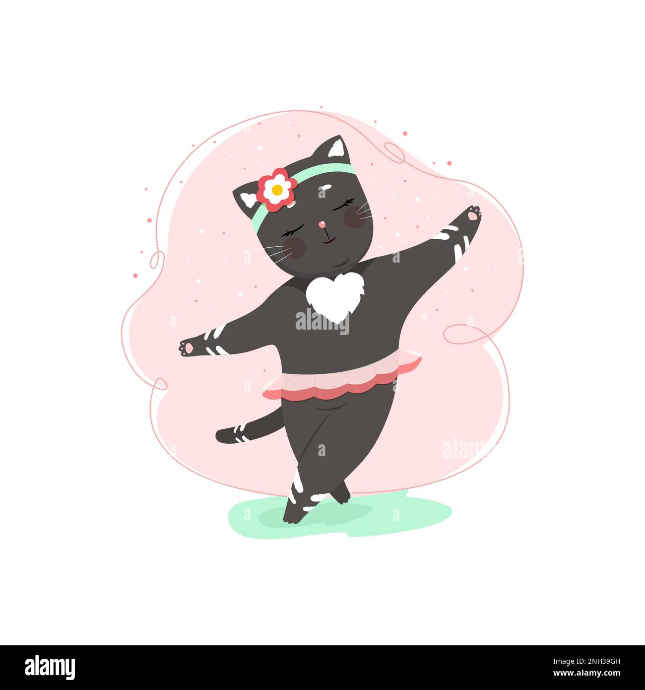 Joyful Cat in a skirt dancing, Cute cat character in flat style. Vector ...