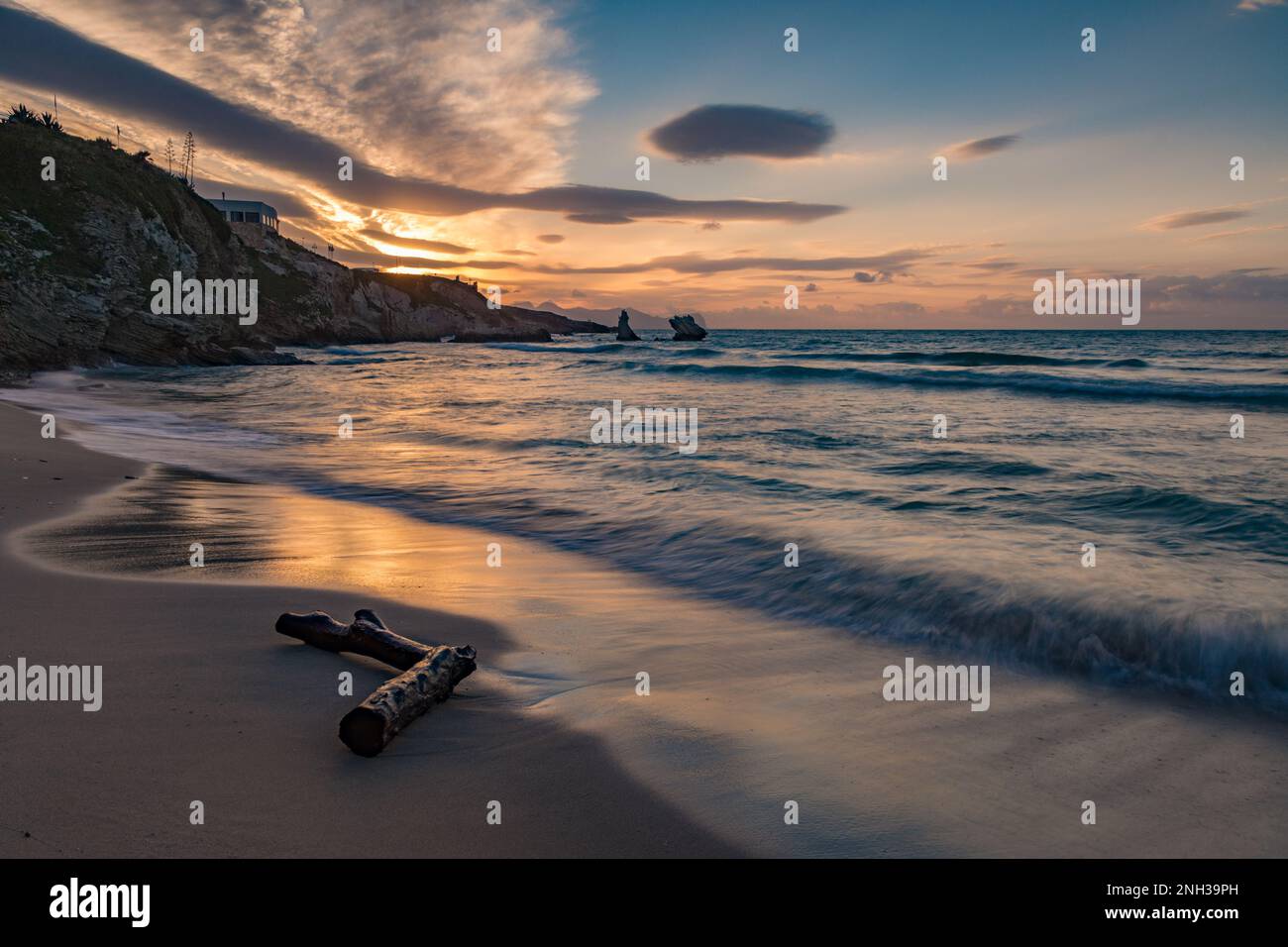 Terrasini beach at dusk, Sicily Stock Photo - Alamy
