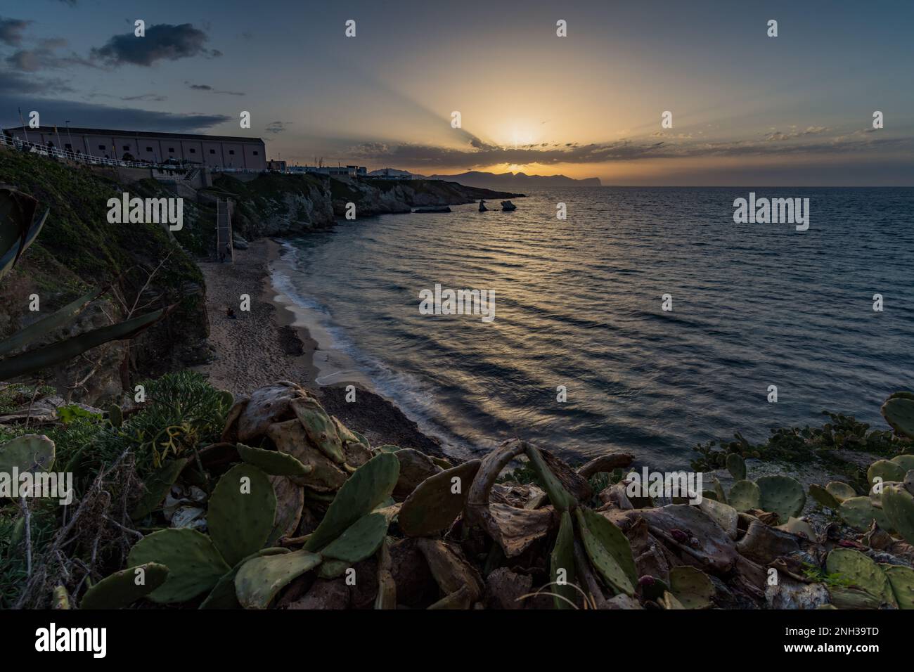 Terrasini beach at dusk, Sicily Stock Photo - Alamy