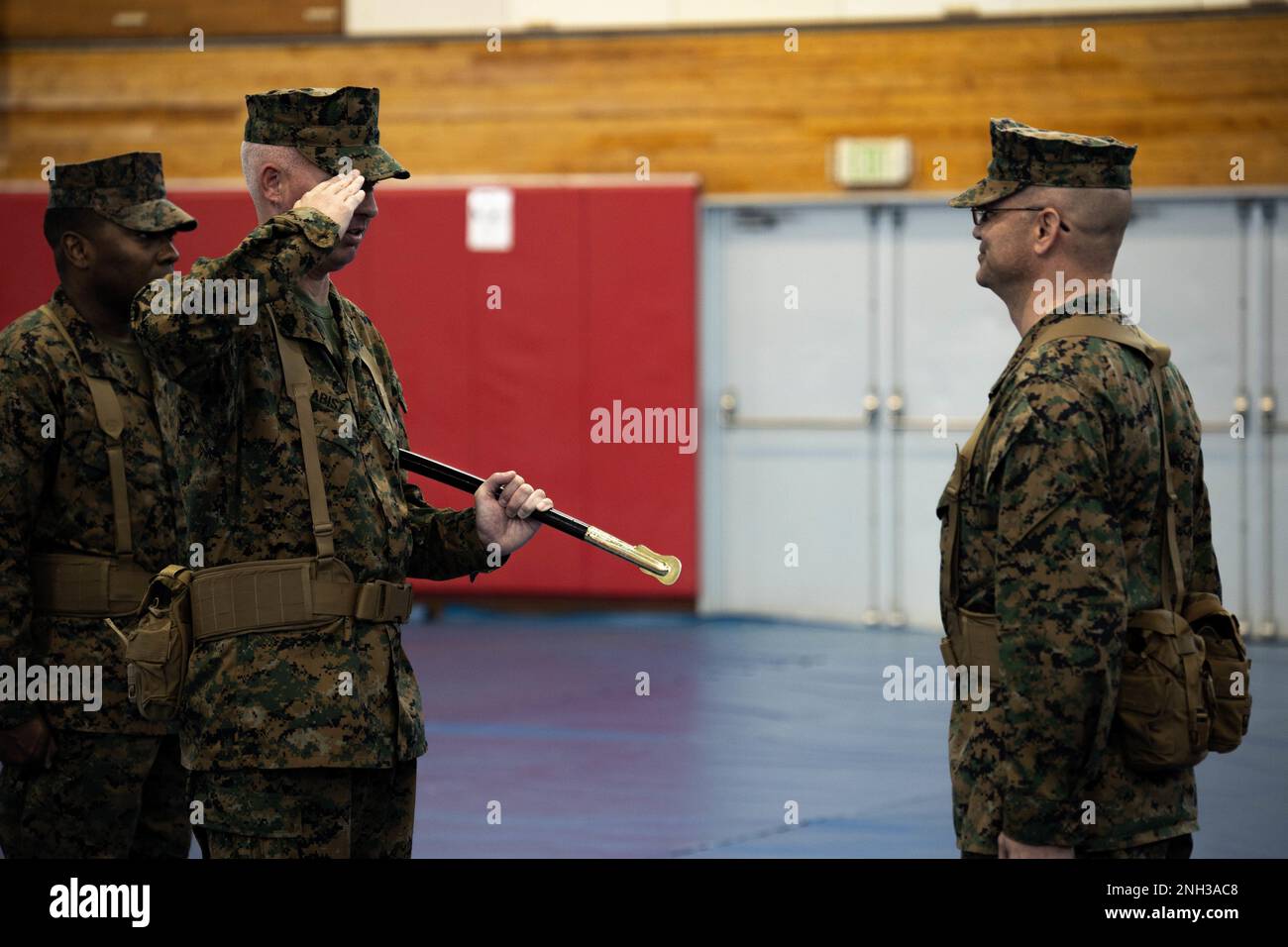 U.S. Marine Corps Sgt. Maj. Thomas W. Tabisz (left), the outgoing ...