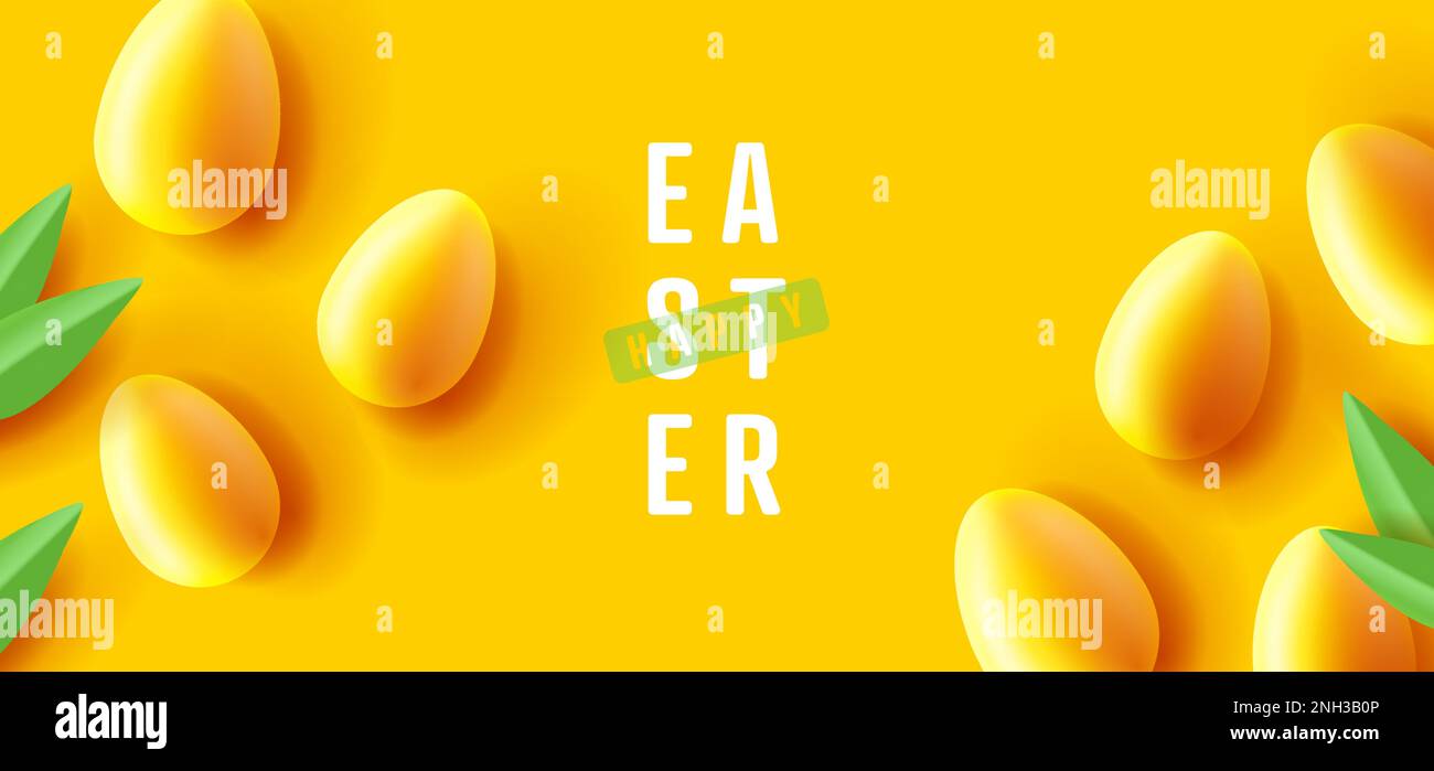 Happy Easter poster or greeting card with 3d eggs render monochrome ...