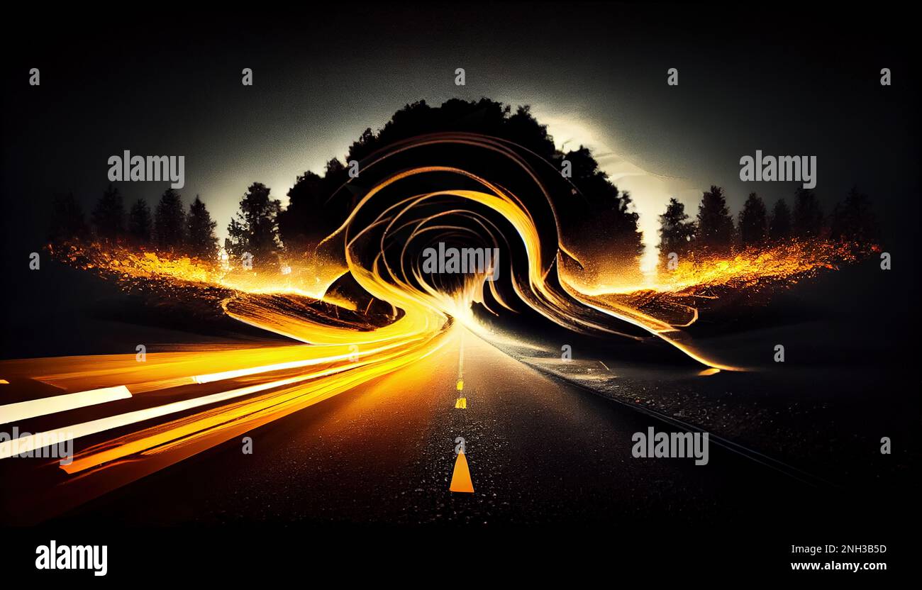 highway concept in bright golden colors, in night Stock Photo - Alamy