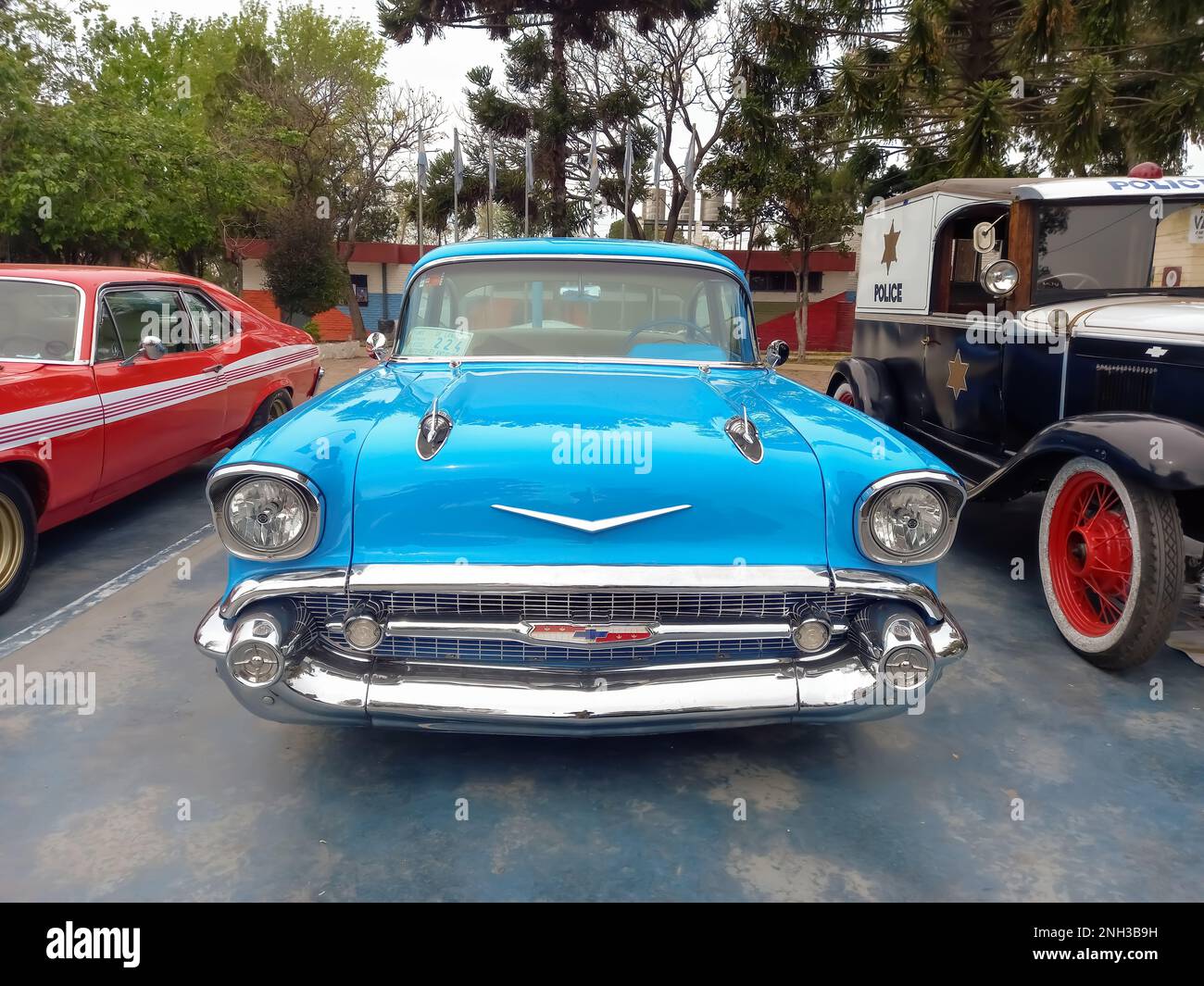 Old sky blue 1957 Chevrolet Chevy Bel Air sport sedan two door in the a ...