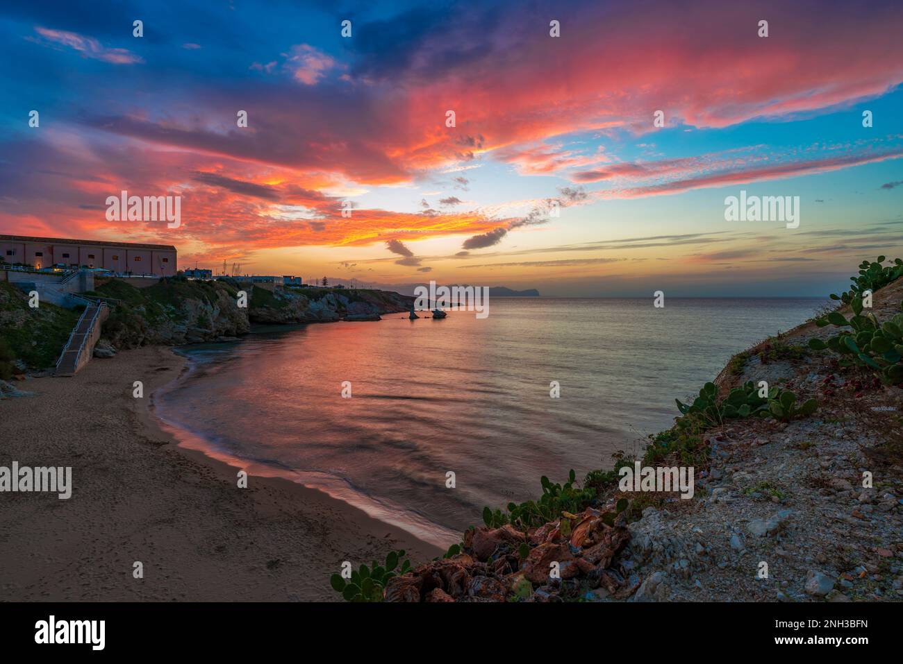 Terrasini beach at dusk, Sicily Stock Photo - Alamy