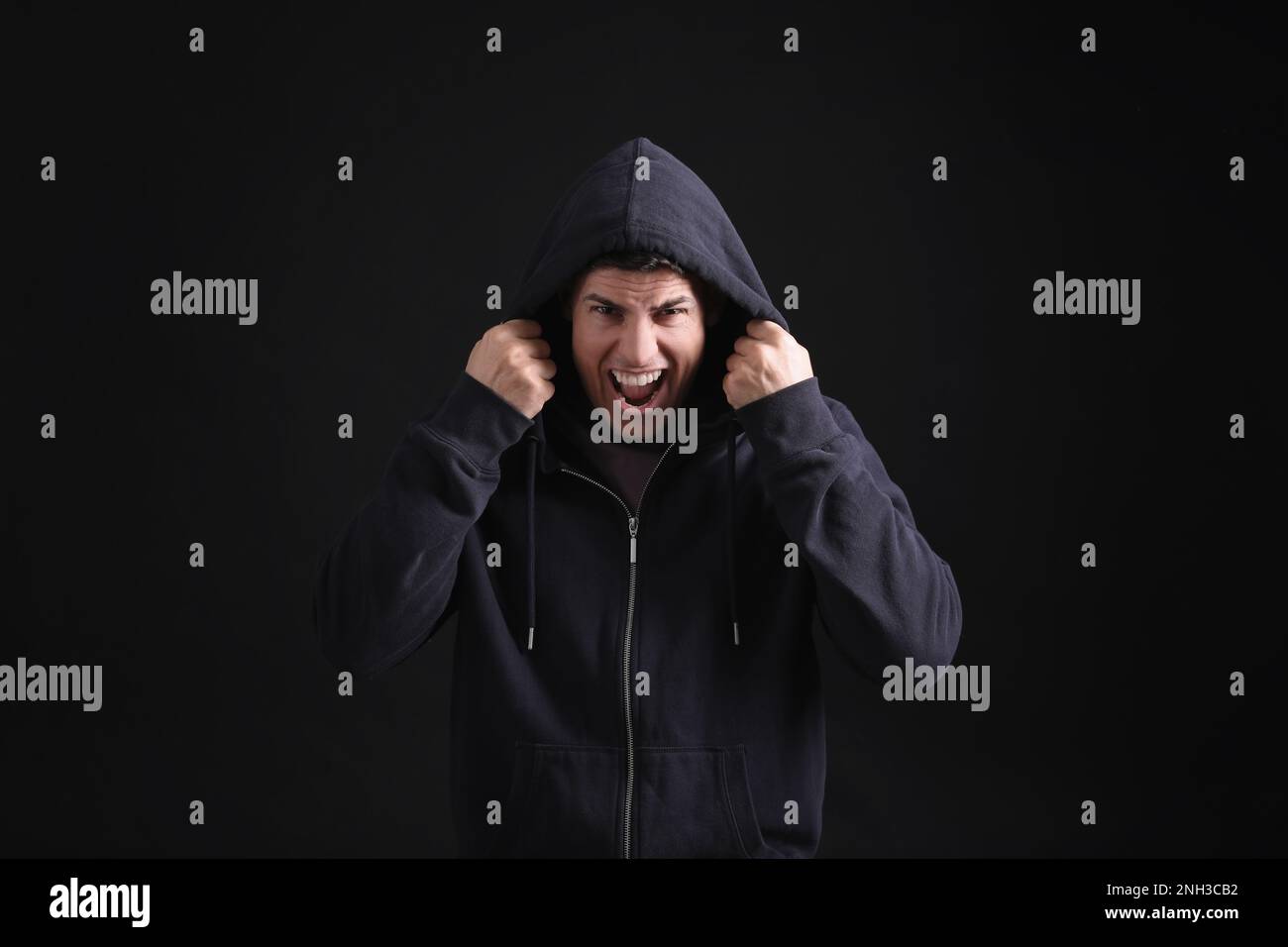 Portrait of emotional man on black background. Personality concept ...