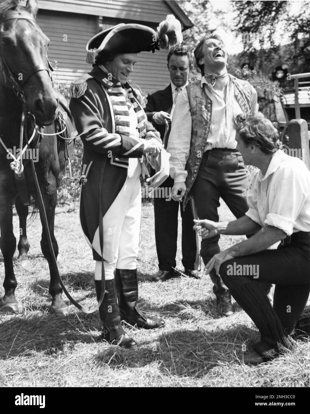 LAURENCE OLIVIER KIRK DOUGLAS and BURT LANCASTER on set location candid in Tring, Hertfordshire ...