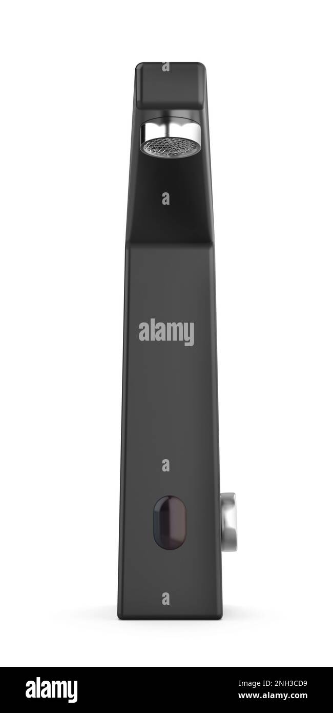 Matte black sensor faucet on white background, front view Stock Photo ...