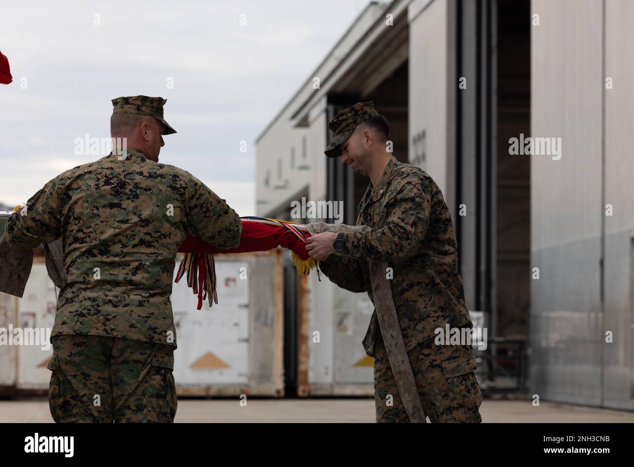 U.S. Marine Corps Master Gunnery Sgt. Lawrence Reeve Jr. (left), a ...